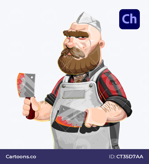 Grumpy Butcher Adobe Character Animator Puppet Template - Cartoons.co