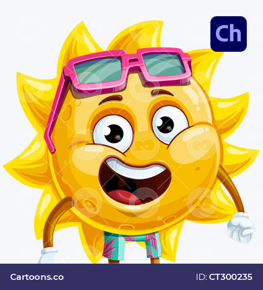 Sun With Glasses Adobe Character Animator Puppet Template - Cartoons.co